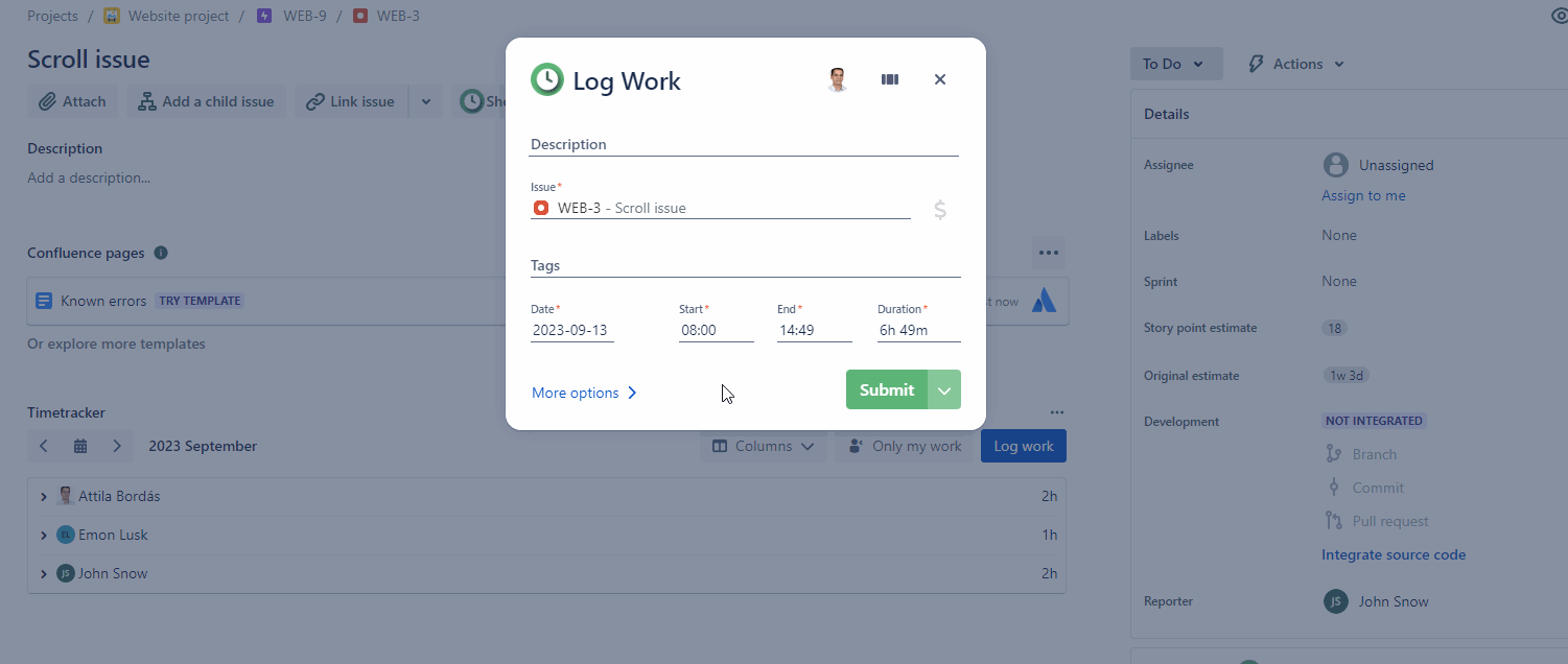 Log Work on Behalf of Other Users